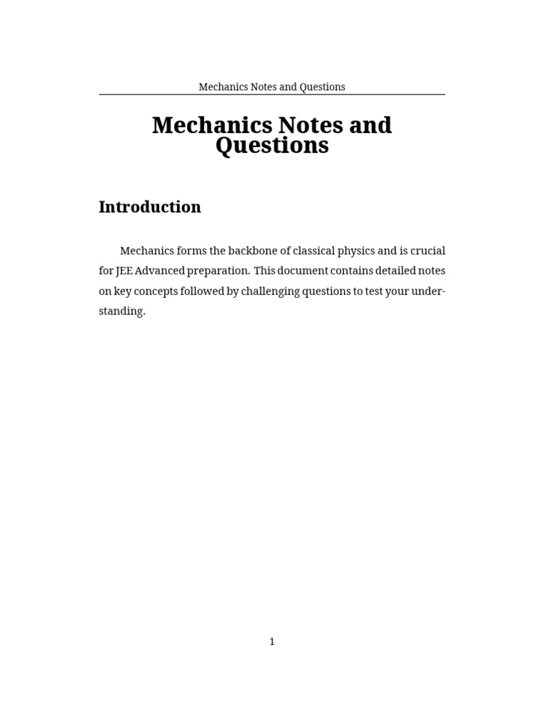 Mechanics Notes for JEE Preparation | PDF | Force | Acceleration
