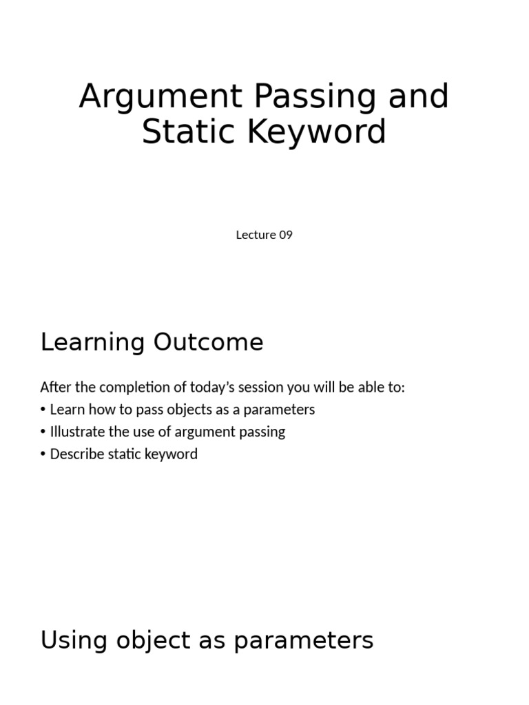 OOPs - Lecture 09 - Argument Passing, Static Members | PDF | Parameter (Computer Programming ...