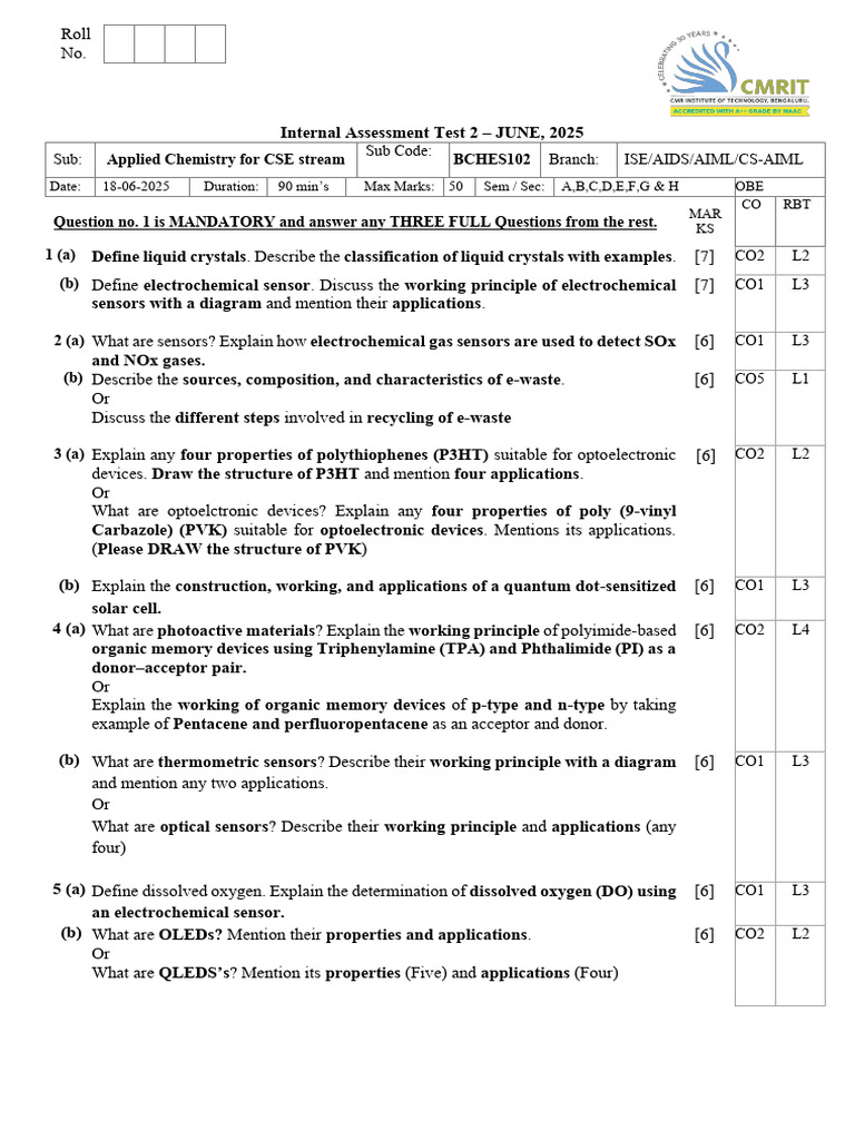 Iat 2 Probable Paper Bches202 Even Sem | PDF | Electronic Waste ...