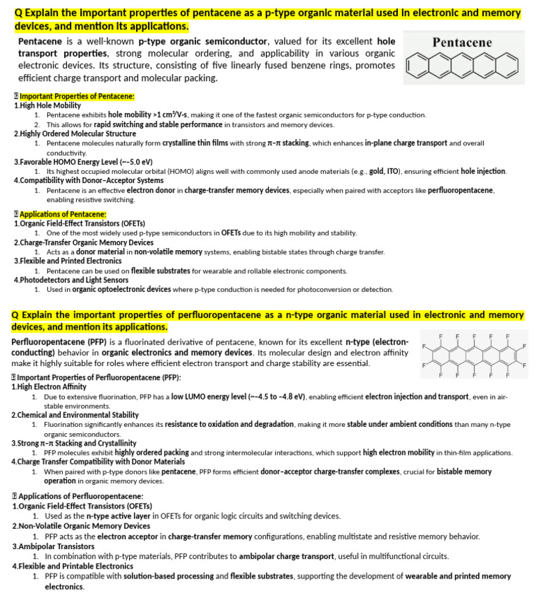 Pentacene Perfluoropentacene Properties and Application | PDF ...