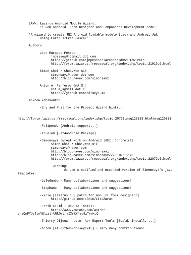 LAMW History and Change Log | PDF | Java (Programming Language) | Eclipse (Software)