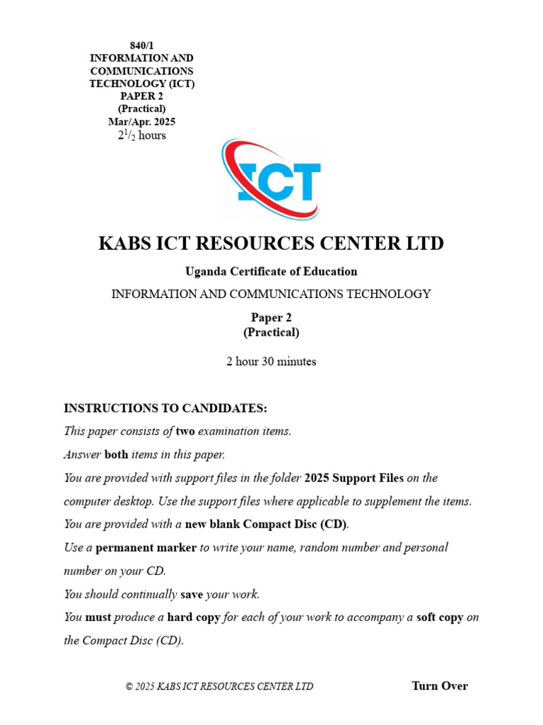 UNEB ICT Paper 2 Practical 2025 | PDF | Computer File | Information And ...