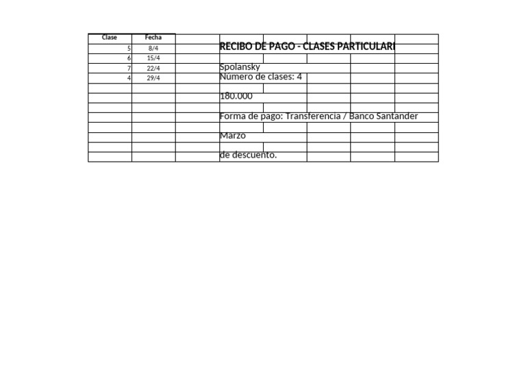 Cloe Recibo de Pago Clases Particulares | PDF