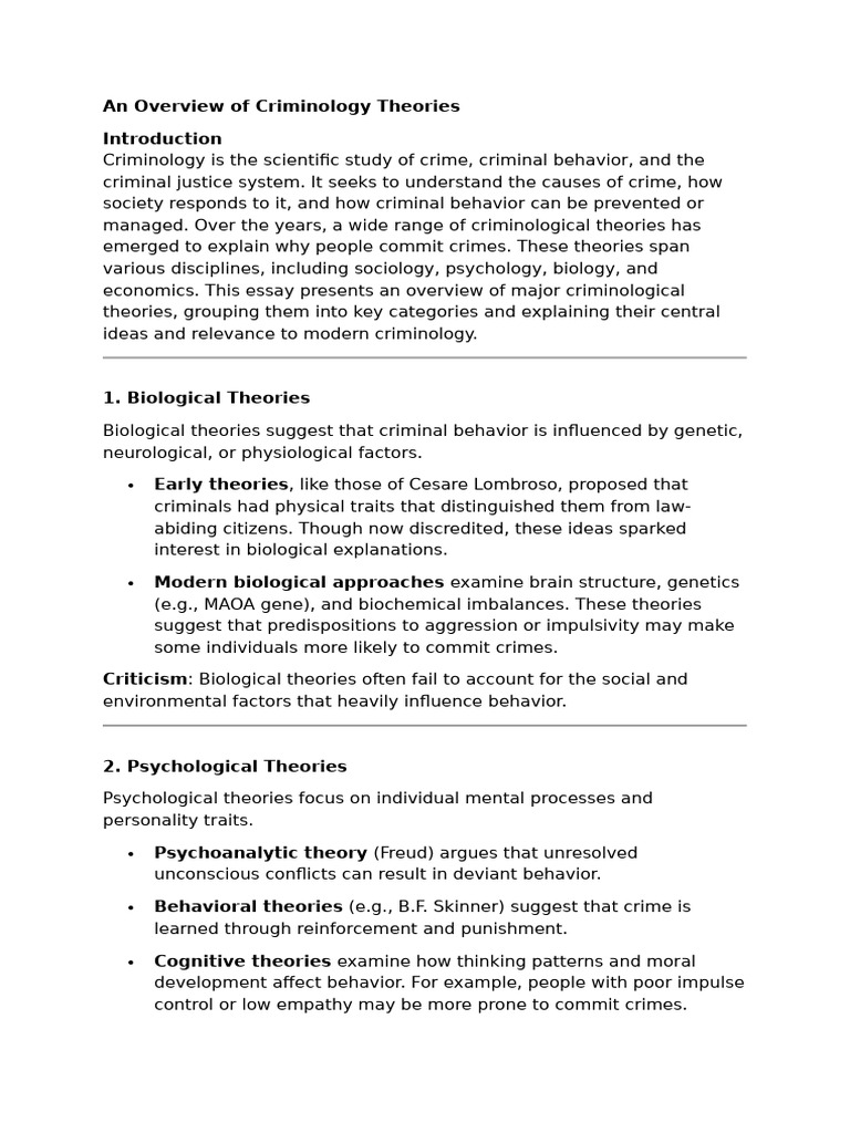 Overview of Criminology Theories | PDF | Criminology | Crimes