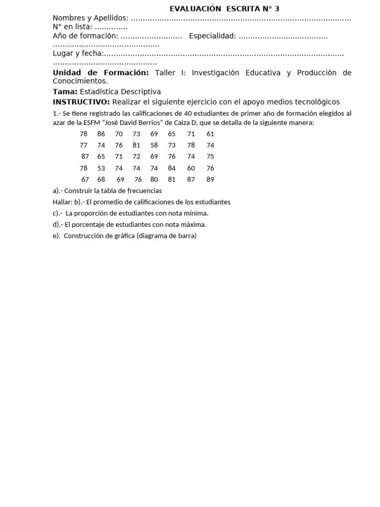 Eval #3 Estadistica Primaria 2do. | PDF