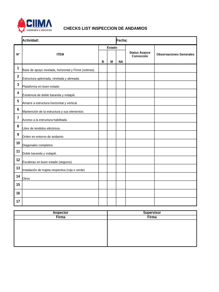 Check List Andamios | PDF
