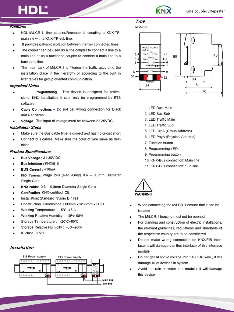 HDL KNX - Line Coupler HDL-M - LCR.1 | PDF | Telecommunications ...