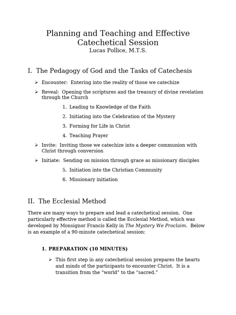 Effective Catechetical Session Plan | PDF | Catechism | Prayer