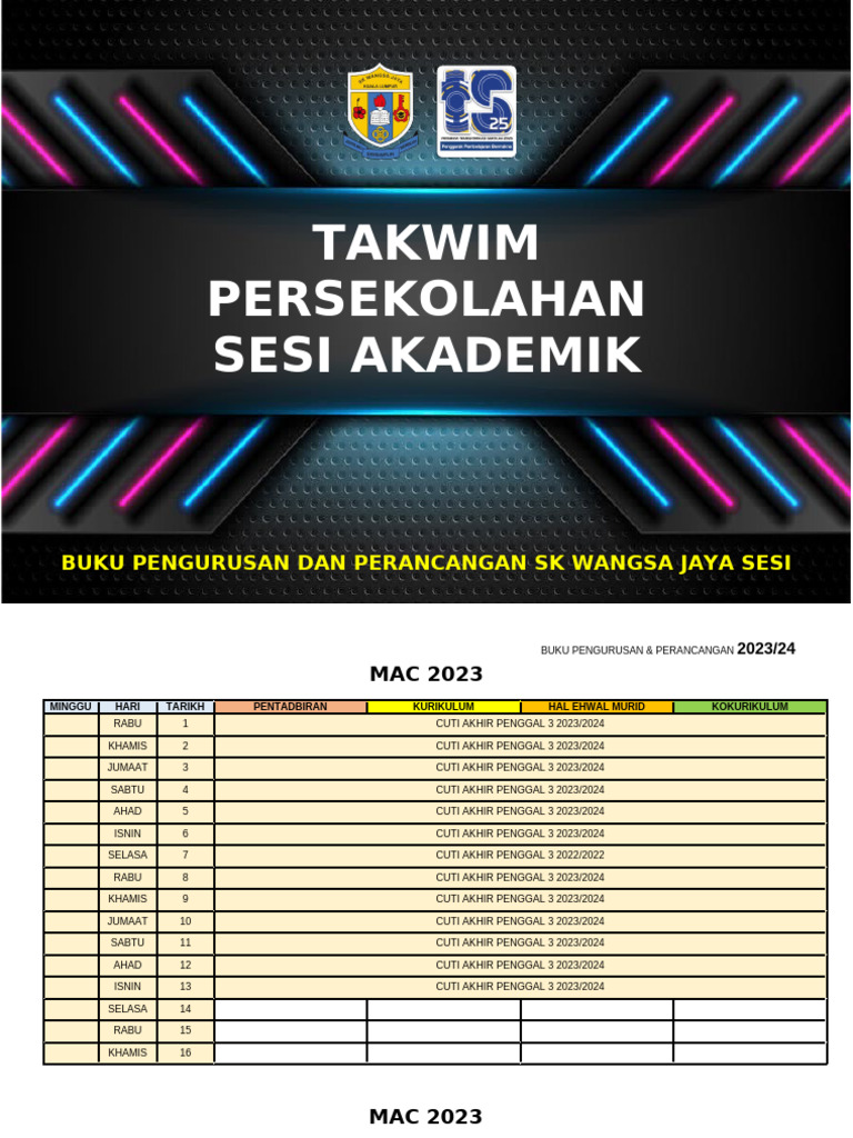 Takwim Persekolahan 222324 | PDF