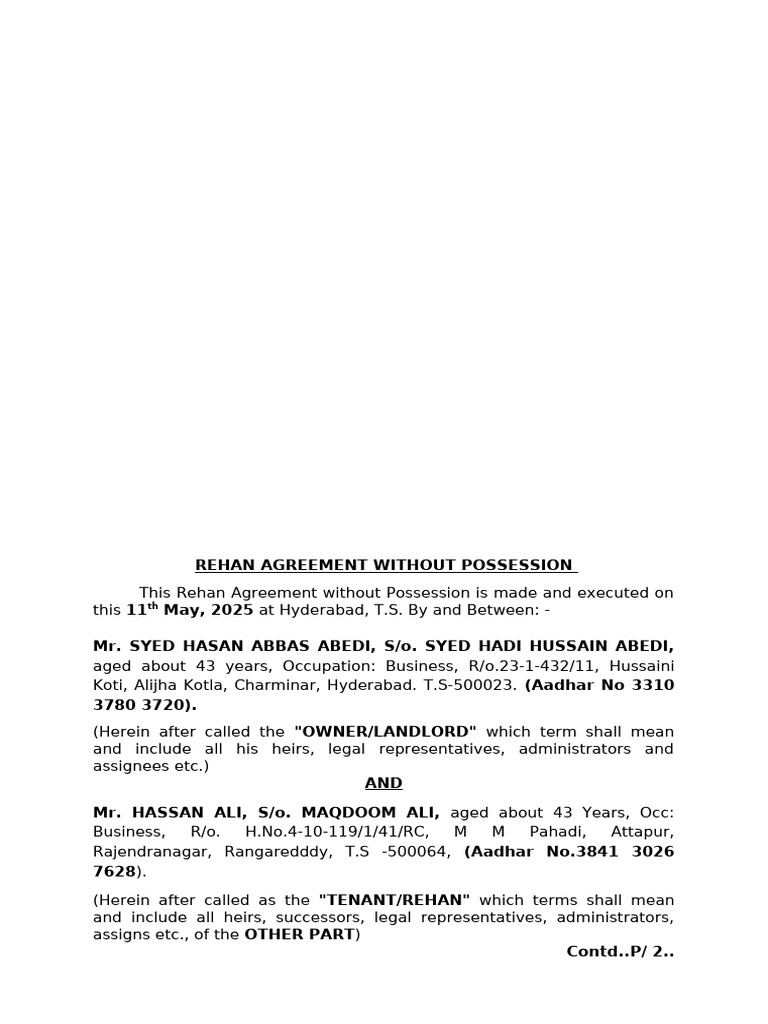 Rehan Agreement-Jawad Ali | PDF | Landlord | Leasehold Estate