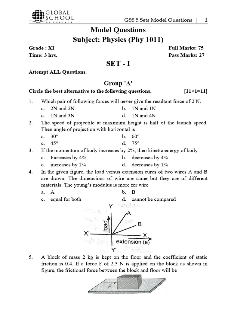 Physics Model Questions for Grade XI | PDF | Acceleration | Force