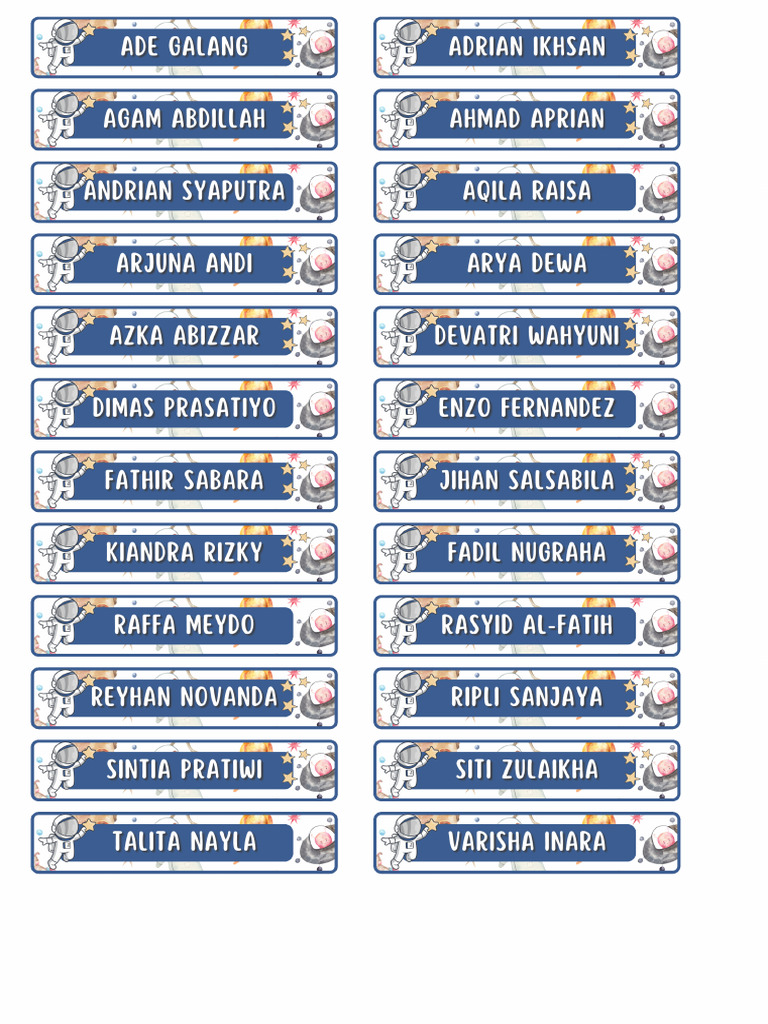 Blue Astronaut Label Pencil Sticker With Name A4 Document | PDF