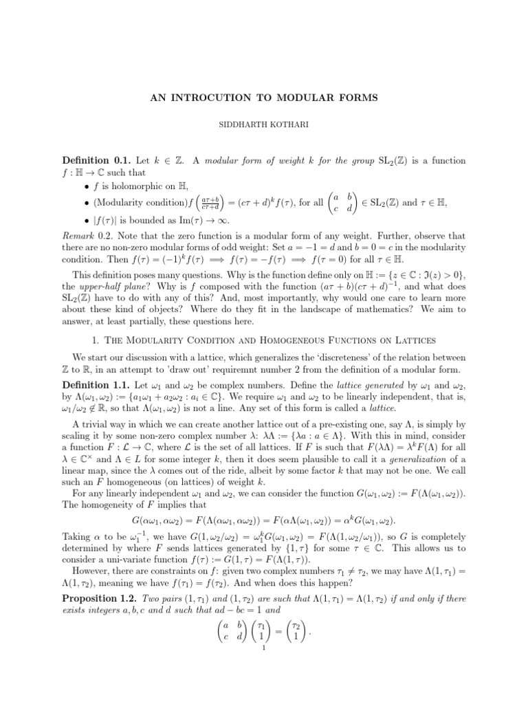 Modular Forms Paper | PDF | Matrix (Mathematics) | Function (Mathematics)