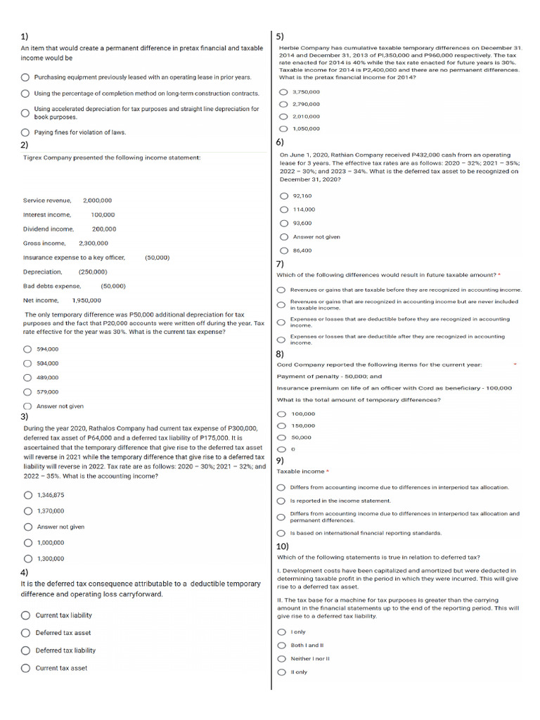 Ia2 Quiz - Income Tax | PDF