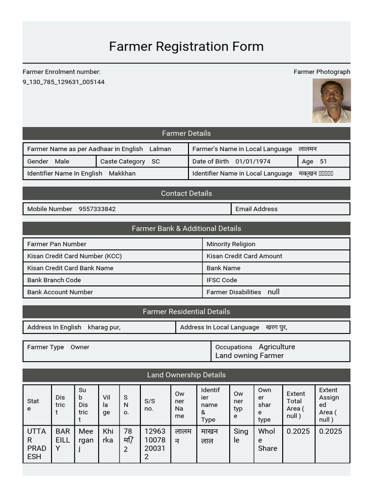 Farmer Registration Form | PDF