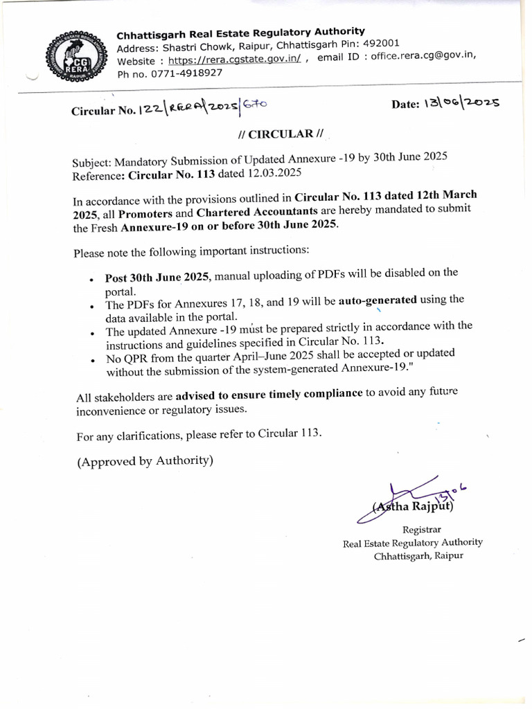 Circular No. 122 Dt. 13-06-2025 - Updated ANN-19 | PDF