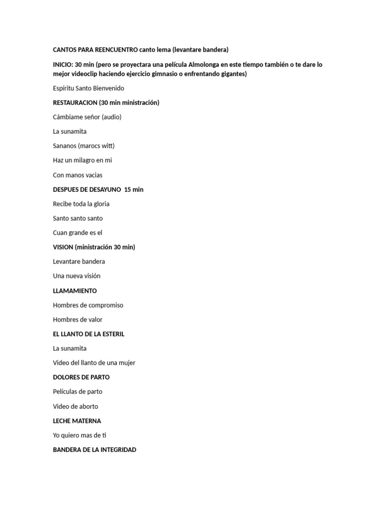 Canciones y Ministración para Reencuentro | PDF