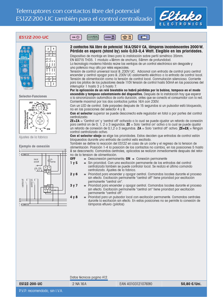 Telerruptor ES12Z-200-UC: Control Centralizado | PDF | Relé | Bienes ...