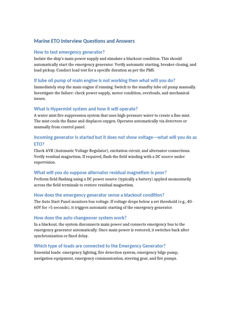 ETO Interview Q&A for Marine Engineers | PDF | Electric Generator ...