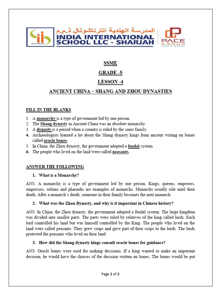 Notes - Ancient China - Shang and Zhou Dynasties | PDF | Monarch ...