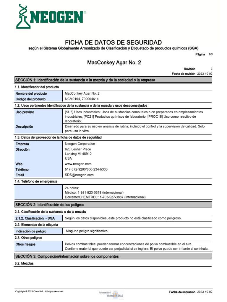 C-1883 - BBL Macconkey II Agar - BD (Neogen) - 212306 (Ncm0194) | PDF ...