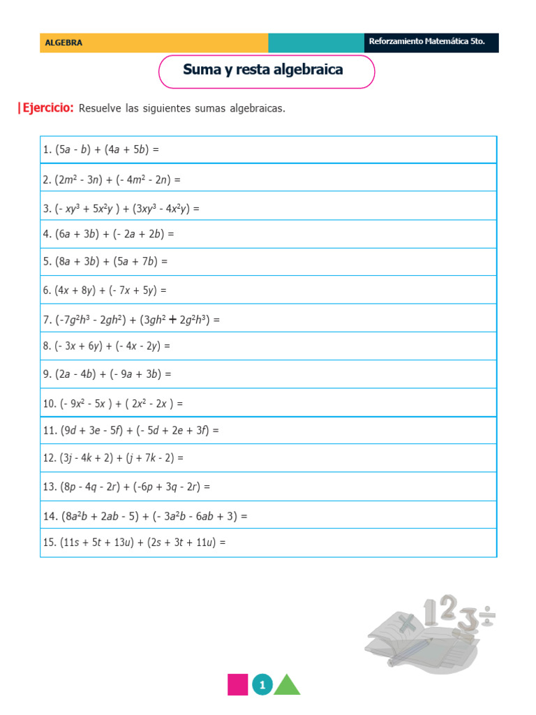 Reforzamiento Algebra 5to. Grado | PDF | Conceptos matemáticos ...