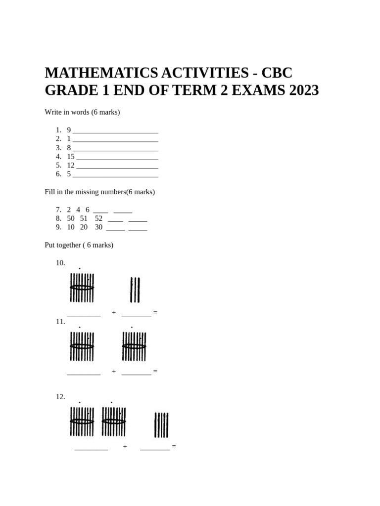 Mathematics Activities-G1 End Term 2 | PDF