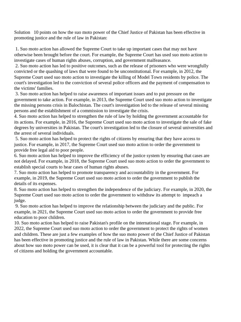 Solution Here Are 10 Points On How The Suo Moto Power of The Chief ...