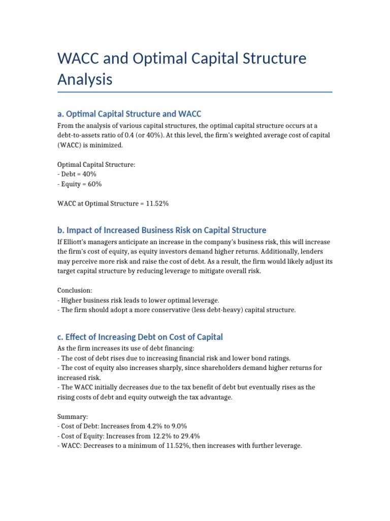 WACC Optimal Capital Structure Analysis | PDF