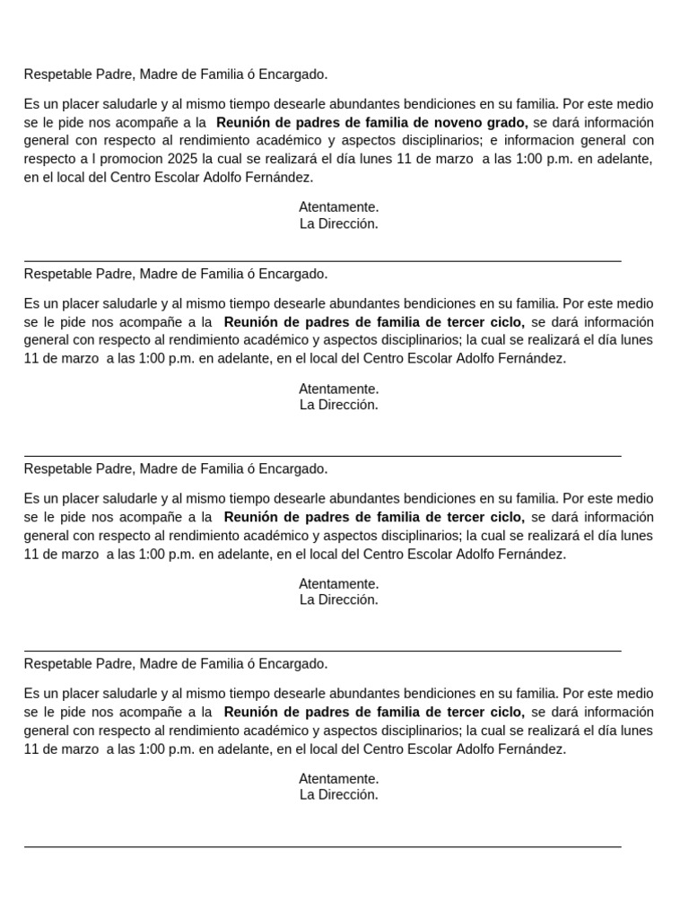 Reunion de Padres | PDF