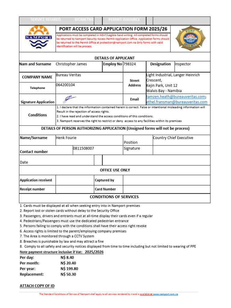 Access Permit Application 2025-26 Christopher James | PDF