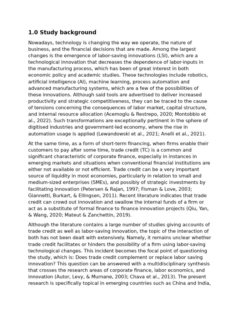 Literature Review-Trade Credit and Labor Saving Innovation | PDF ...