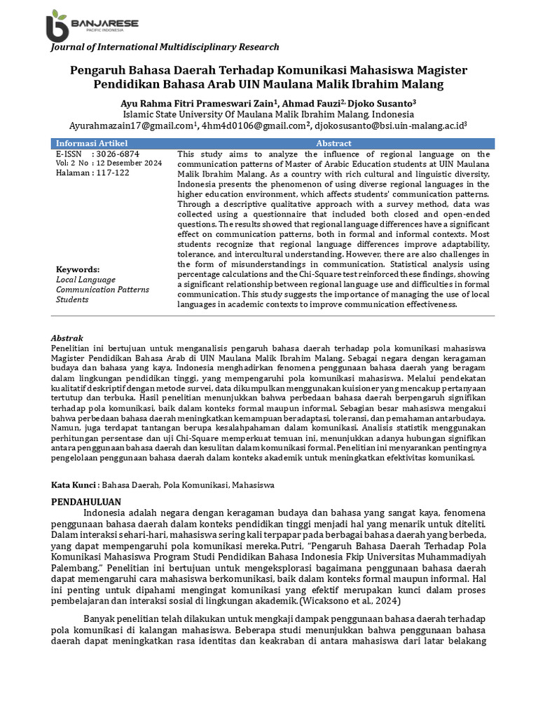 Pengaruh Bahasa Daerah Terhadap Komunikasi Mahasis | PDF