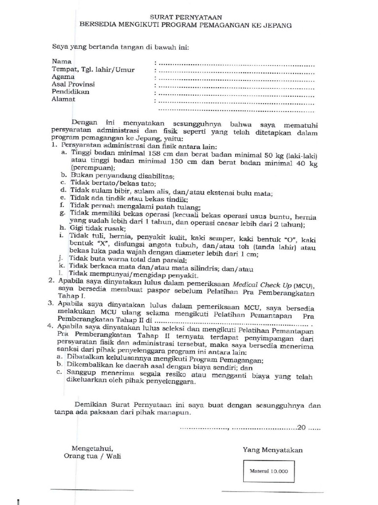 Contoh Format Surat Pernyataan Bersedia Mengikuti Program Pemagangan Ke ...