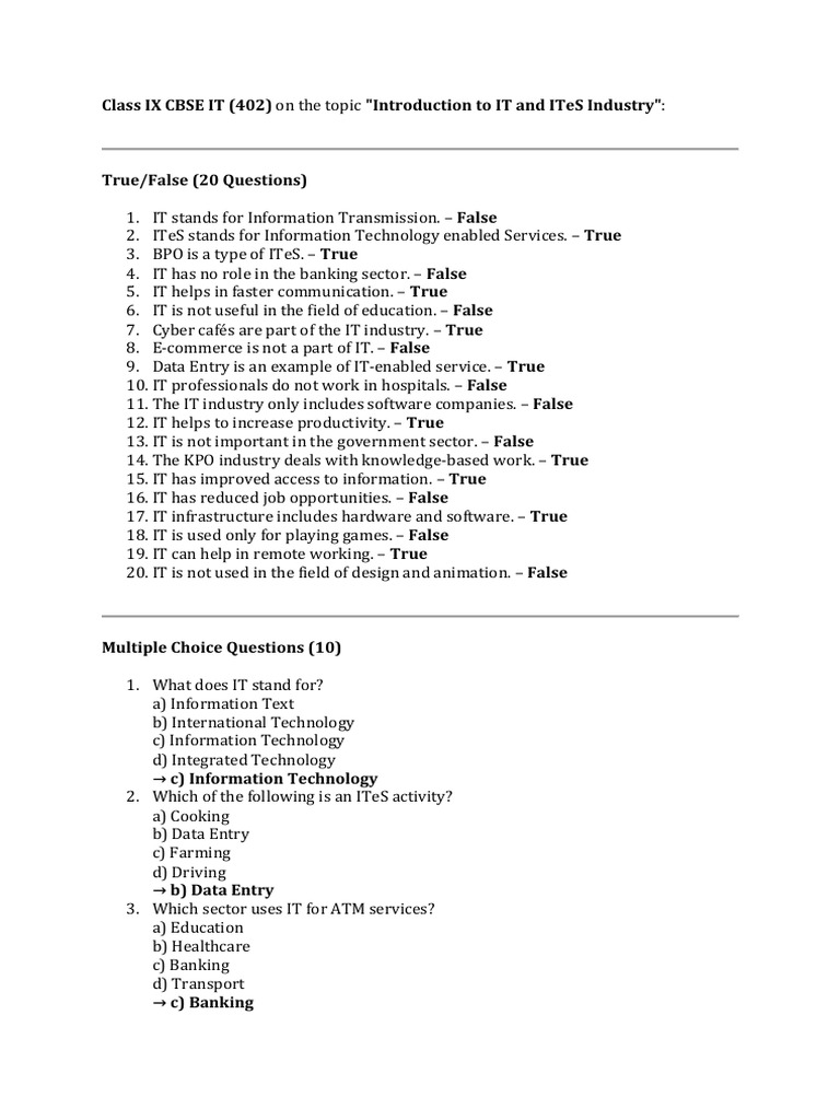 Class IX IT - CH-1 Introduction to IT and ITeS Industry | PDF ...