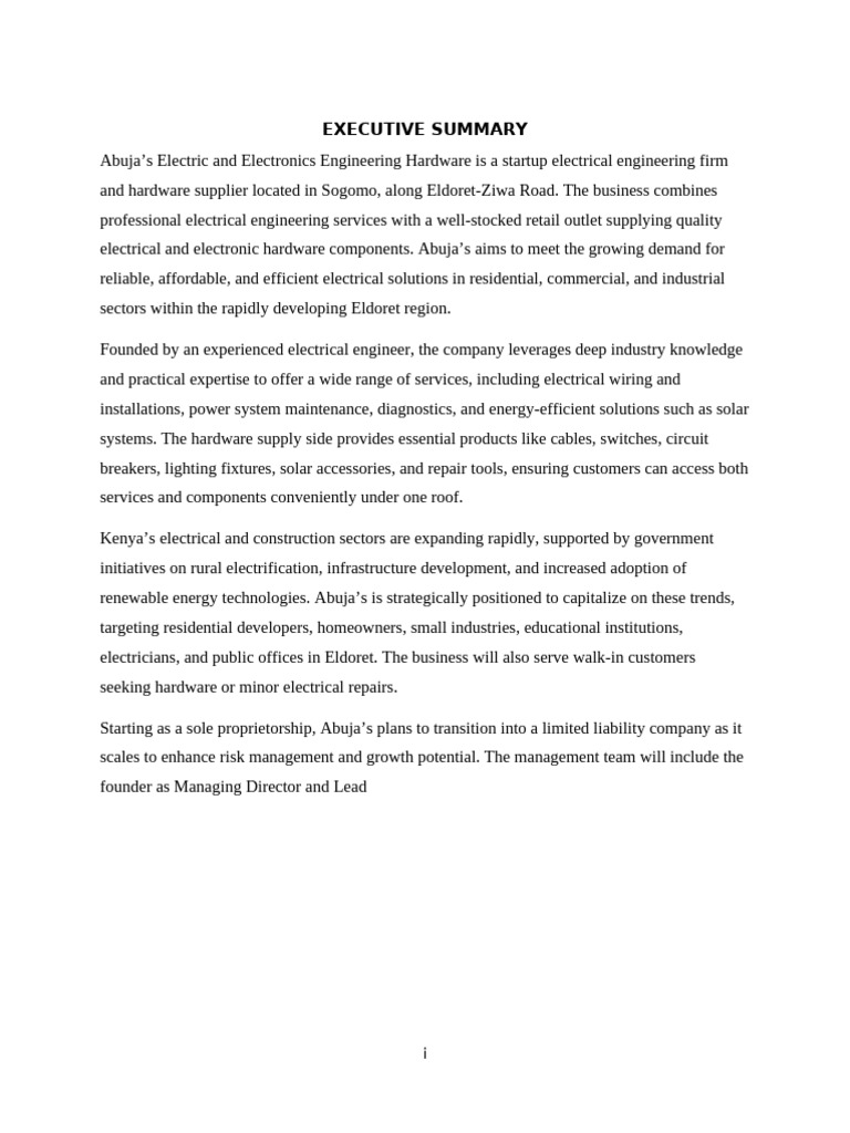 Abuja's Electrical Engineering Business Plan | PDF | Customer ...