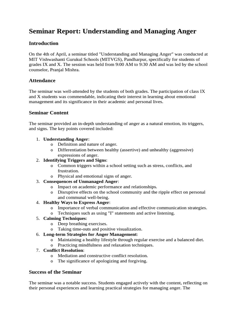 Managing Anger: Seminar Insights | PDF | Anger | Psychology