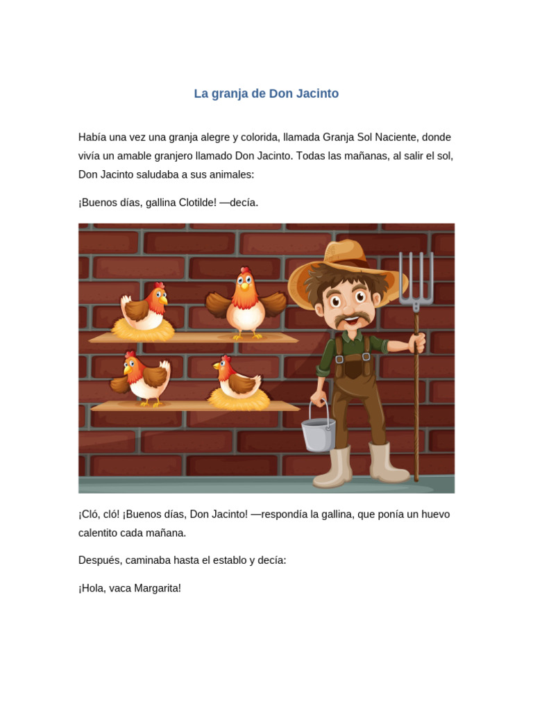 Cuento La Granja de Don Jacinto Patricia Caballero Danna Doria y María Aguirre | PDF