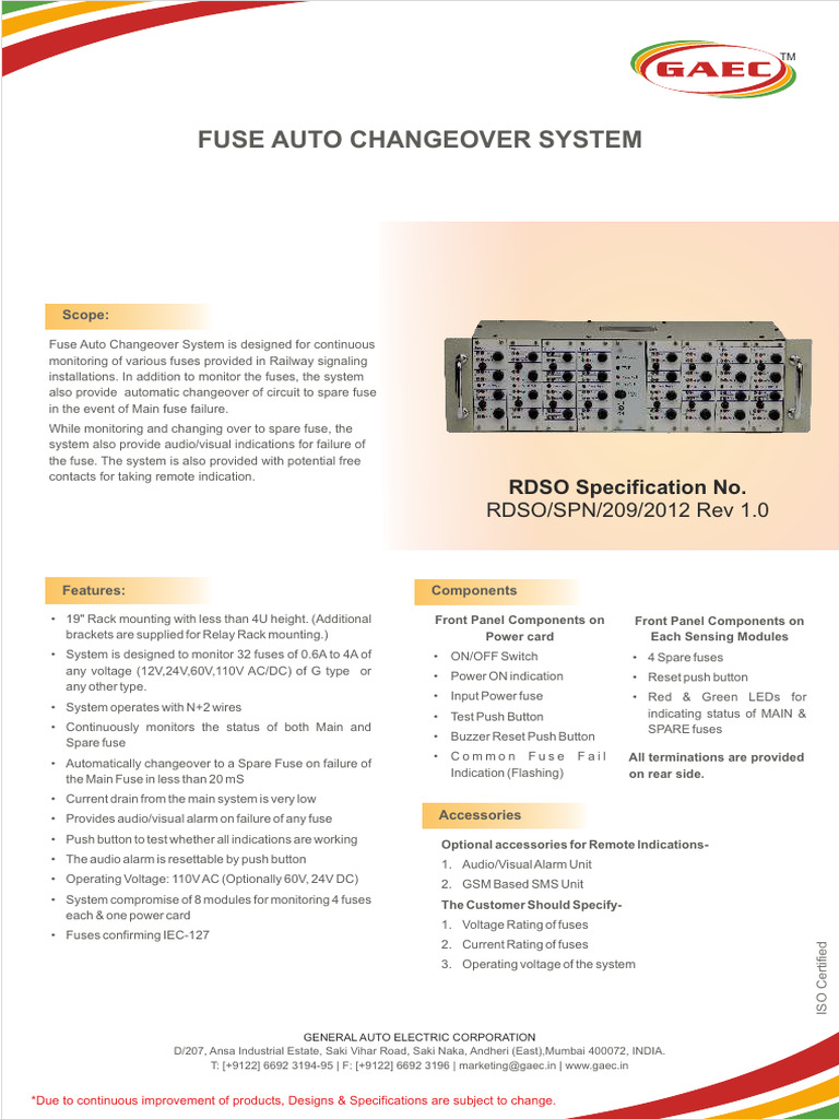 Fuse Auto Changeover System Overview | PDF | Fuse (Electrical) | Mains ...