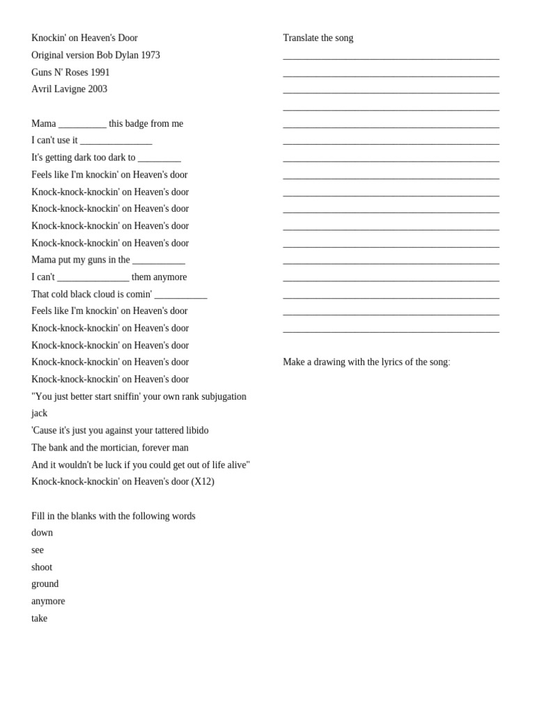 Knockin' On Heaven's Door Listening Activity | PDF