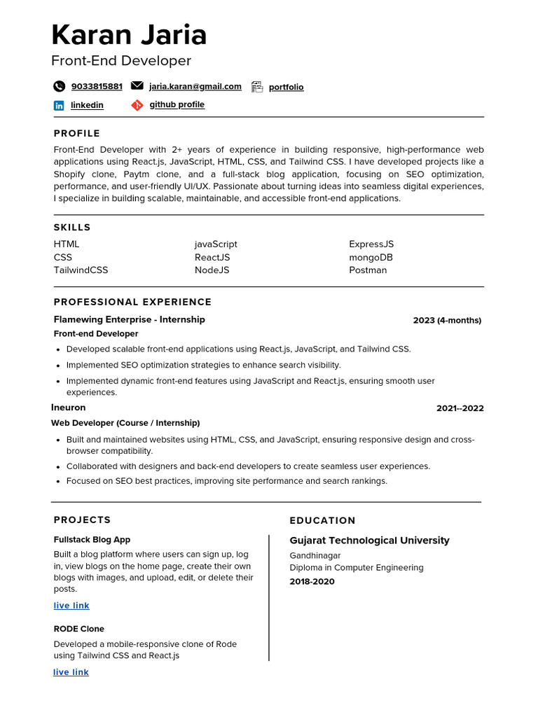 KaranJaria FrontEndDeveloper Resume | PDF