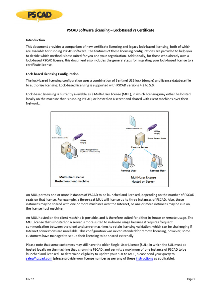 PSCAD Licensing - Lock-Based Vs Certificate | PDF | Server (Computing) | Software