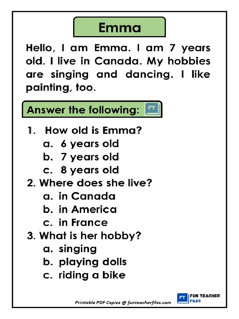 English Reading Passages With Comprehension Questions Set 2 | PDF