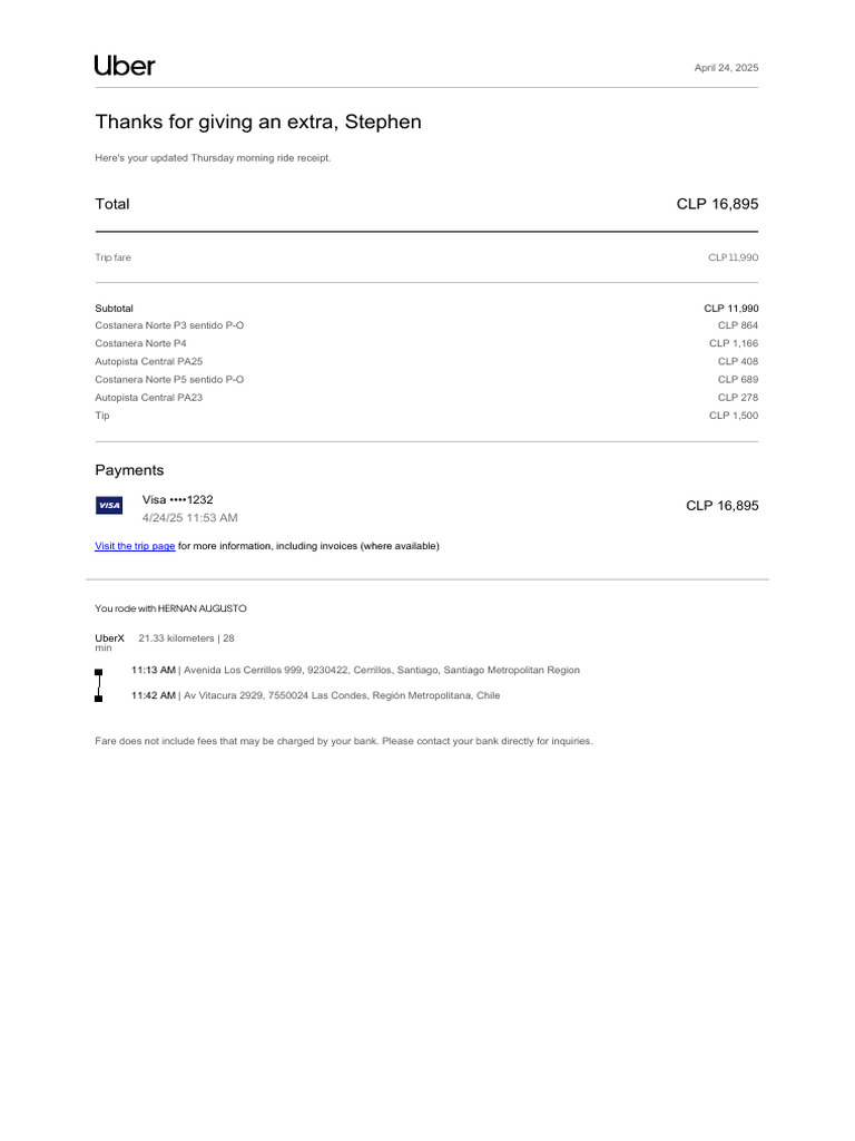 Uber Ride Receipt for April 24, 2025 | PDF