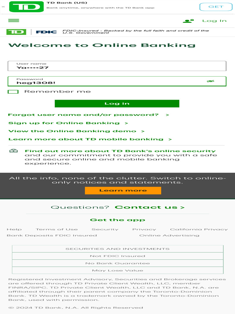 TD Bank Online Banking 2 | PDF