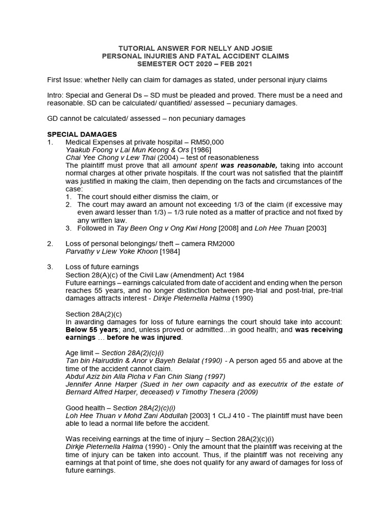 Tutorial Answer For Nelly and Josie | PDF | Damages