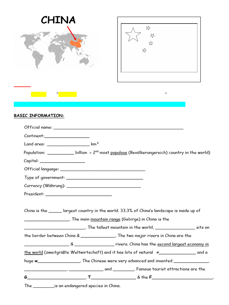 12 - China - Basic Facts & Mapwork | PDF | China | World Politics