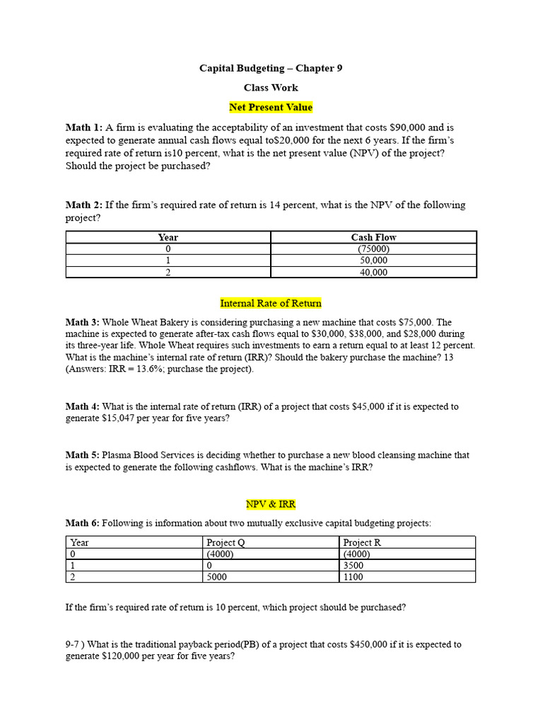 Capital Budgeting - Math | PDF
