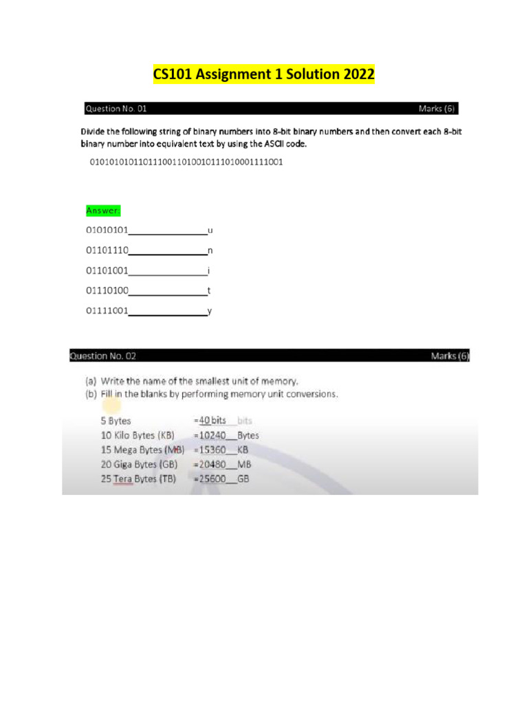 CS101 Assignment 1 Solution Fall 2022 | PDF