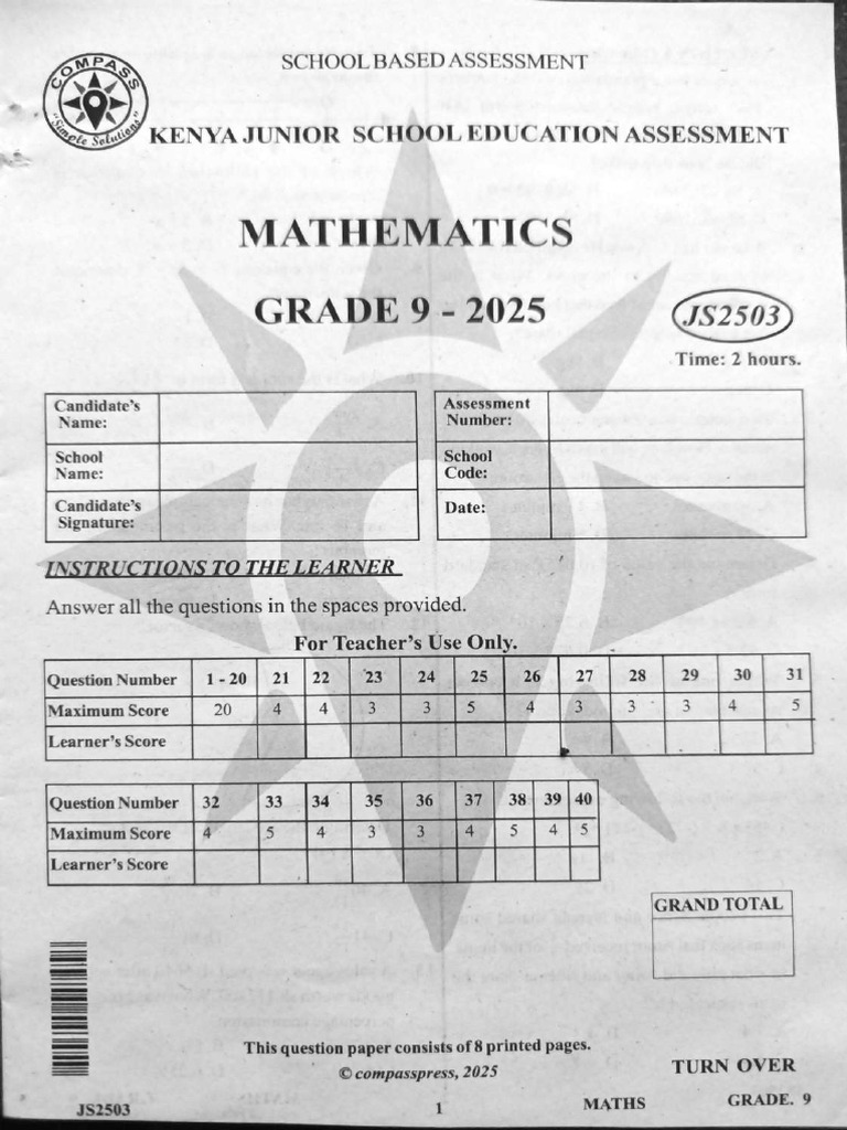 Grade 9 003 School Based Assessment All Subjects With Marking Scheme ...